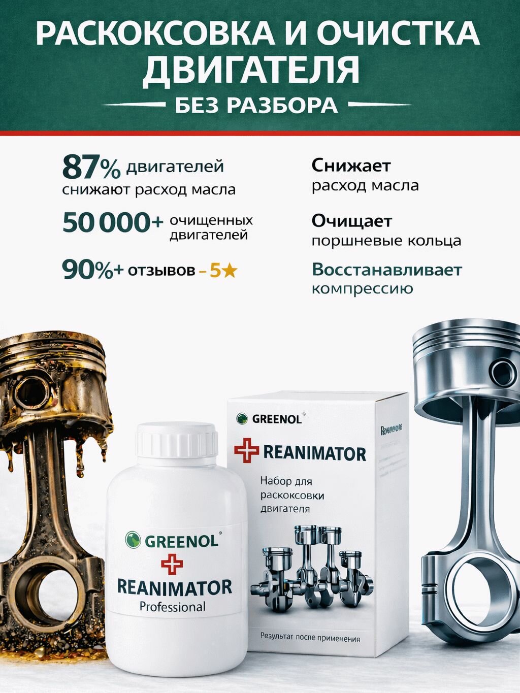GREENOL Раскоксовка двигателя, Реаниматор, 450 мл - GR1010