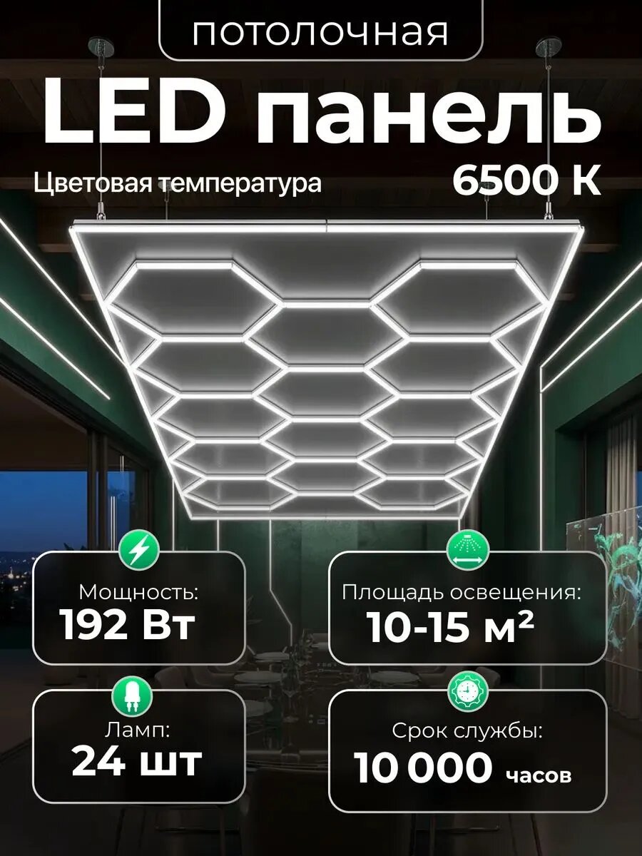 Светодиодное освещение для гаража и автосервиса, LED светильник соты TitanHex 2340x1660 мм, 192 Вт