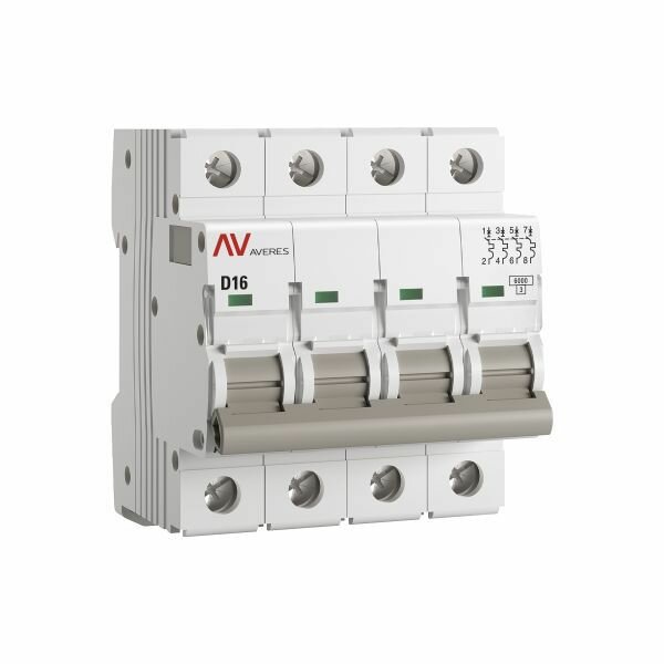 Выключатель автоматический модульный 4п D 16А 6кА AV-6 AVERES EKF mcb6-4-16D-av