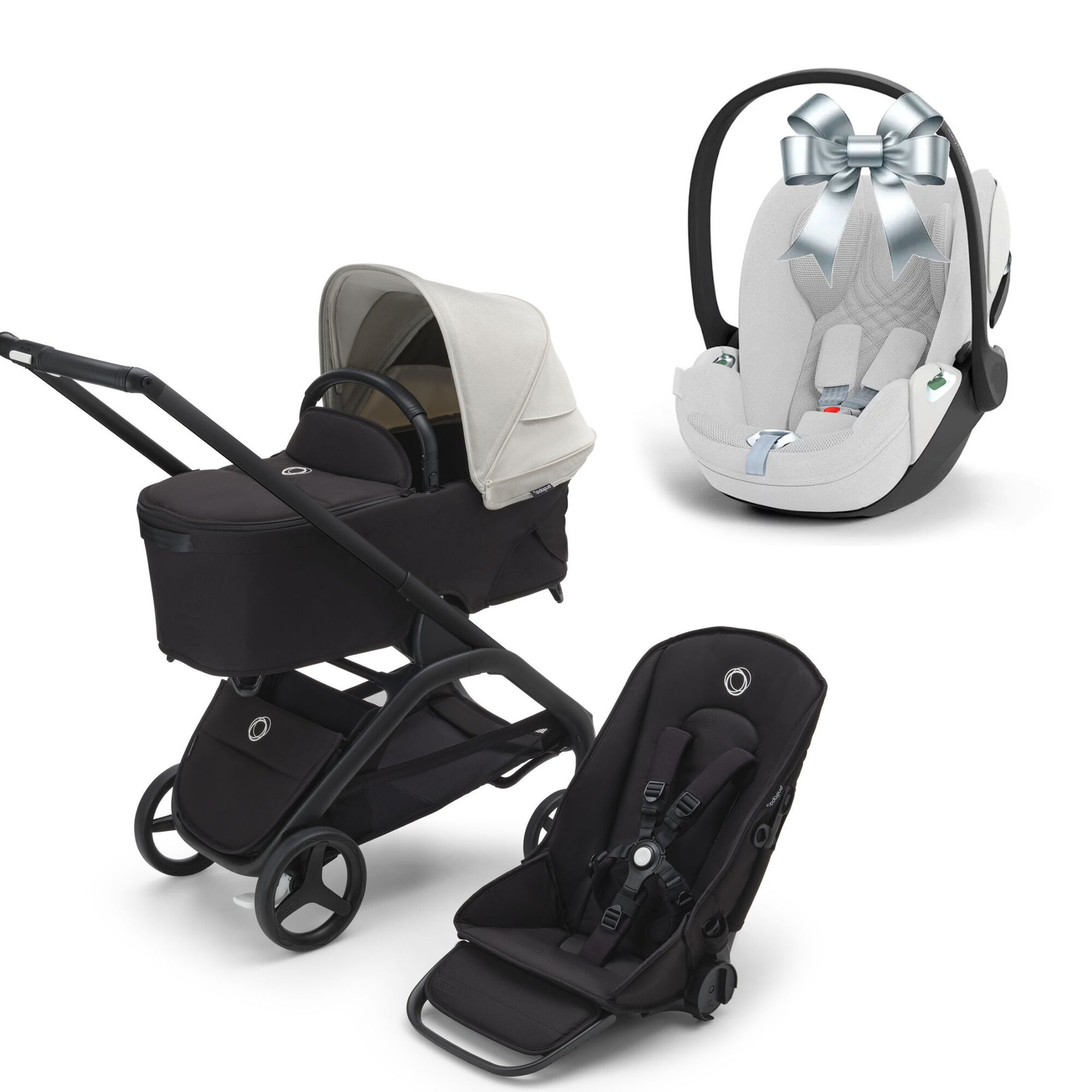 Коляска 2 в 1 Bugaboo Dragonfly на шасси Black/BLK/misty white + автокресло в подарок