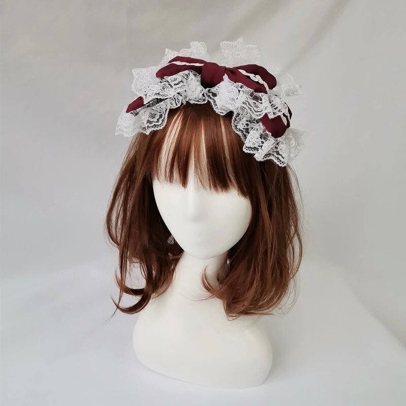 Кружевной ободок с бантом для волос Бордовый, Dark red