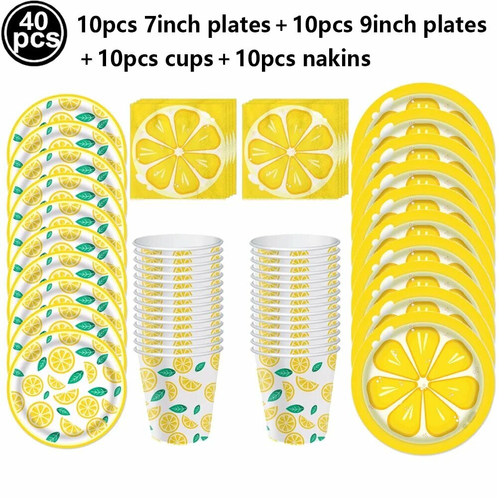 Одноразовая посуда для вечеринки в стиле лимона Желтый, Lemon tableware set