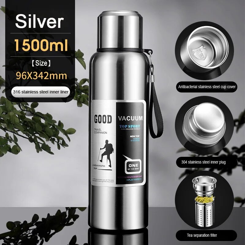 KING HAONAND термос 2 литра из нержавеющей стали Серебряный, Sliver 1500ml