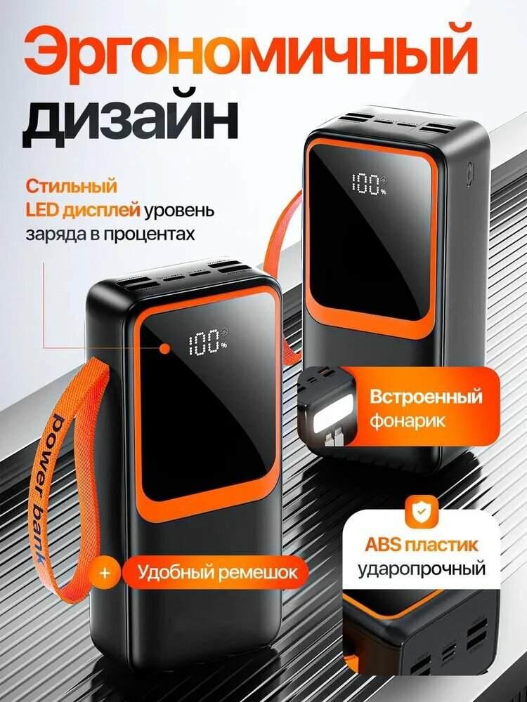 Внешний аккумулятор, 22,5 Вт, 80000мАч, кабель Type-C, быстрая зарядка, чёрный