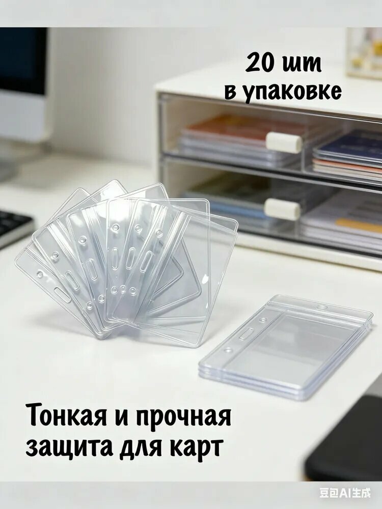 Бейдж для пропуска прозрачный горизонтальный 20 шт герметичный чехол для банковских карт с защитой от сгибов
