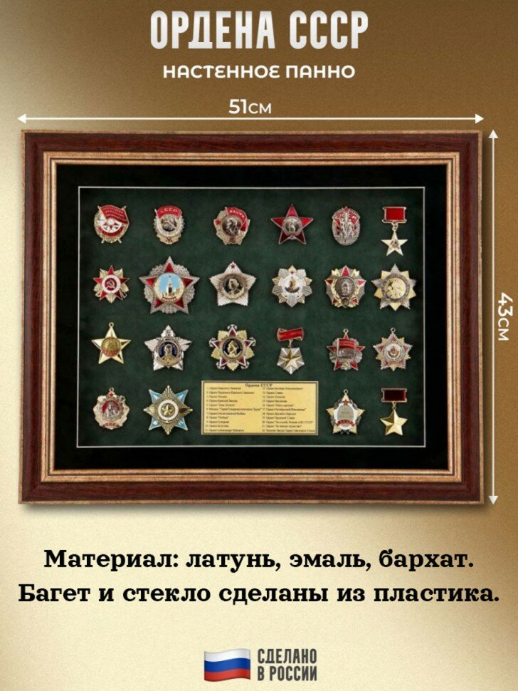 Настенное панно "Ордена СССР" (сувенирные, 51 х 43 х 3 см)