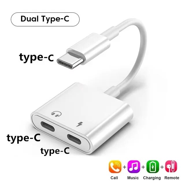 Аудиоадаптер Dual Type-C USB-C 3.5 мм для Samsung, Xiaomi