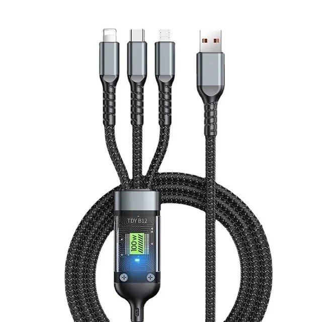 3-в-1 кабель USB Type-C Micro iPhone Black 100W