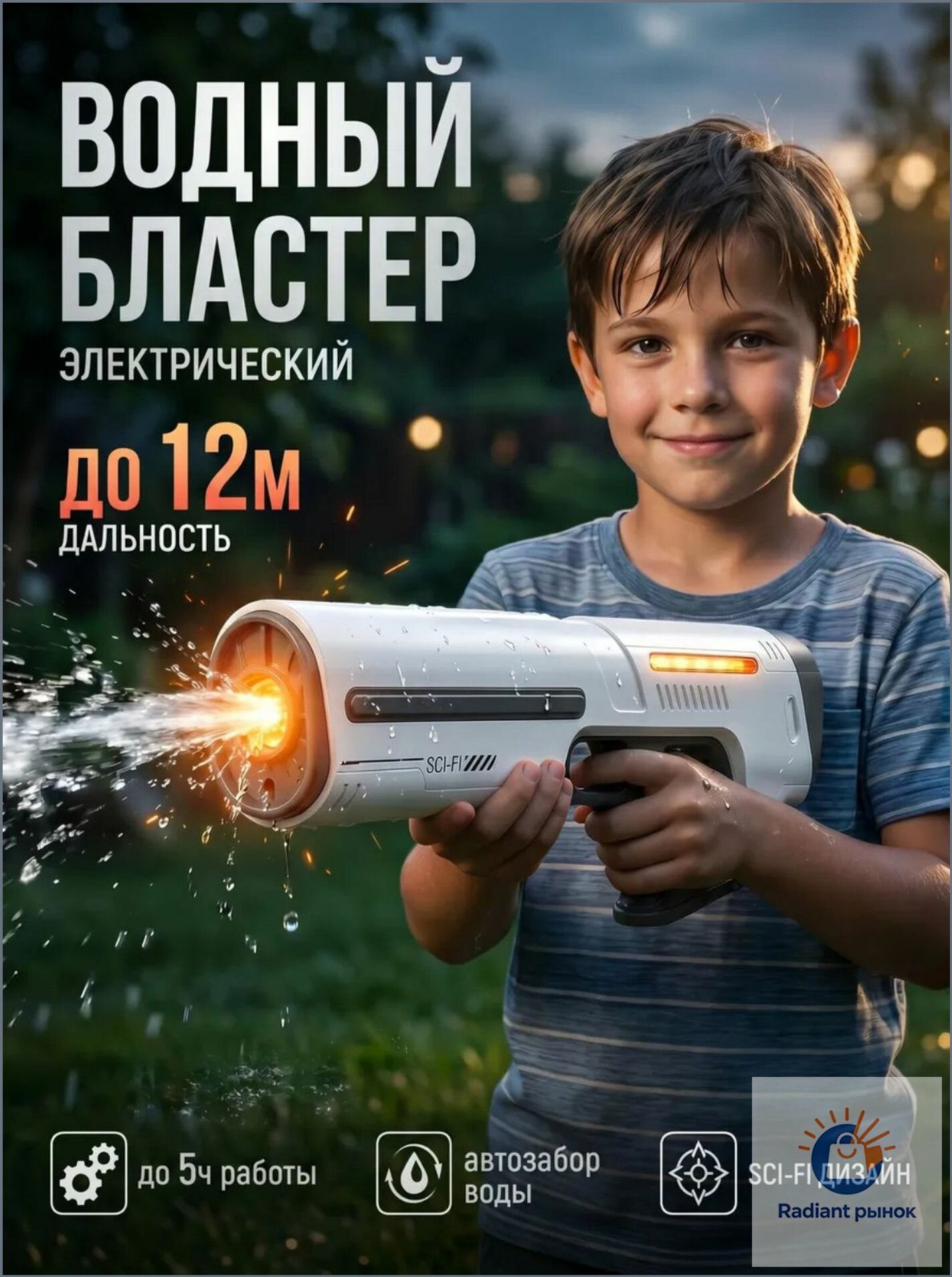 Водный автомат электрический игрушечный водяной пистолет бластер детский с автоматическим набором воды