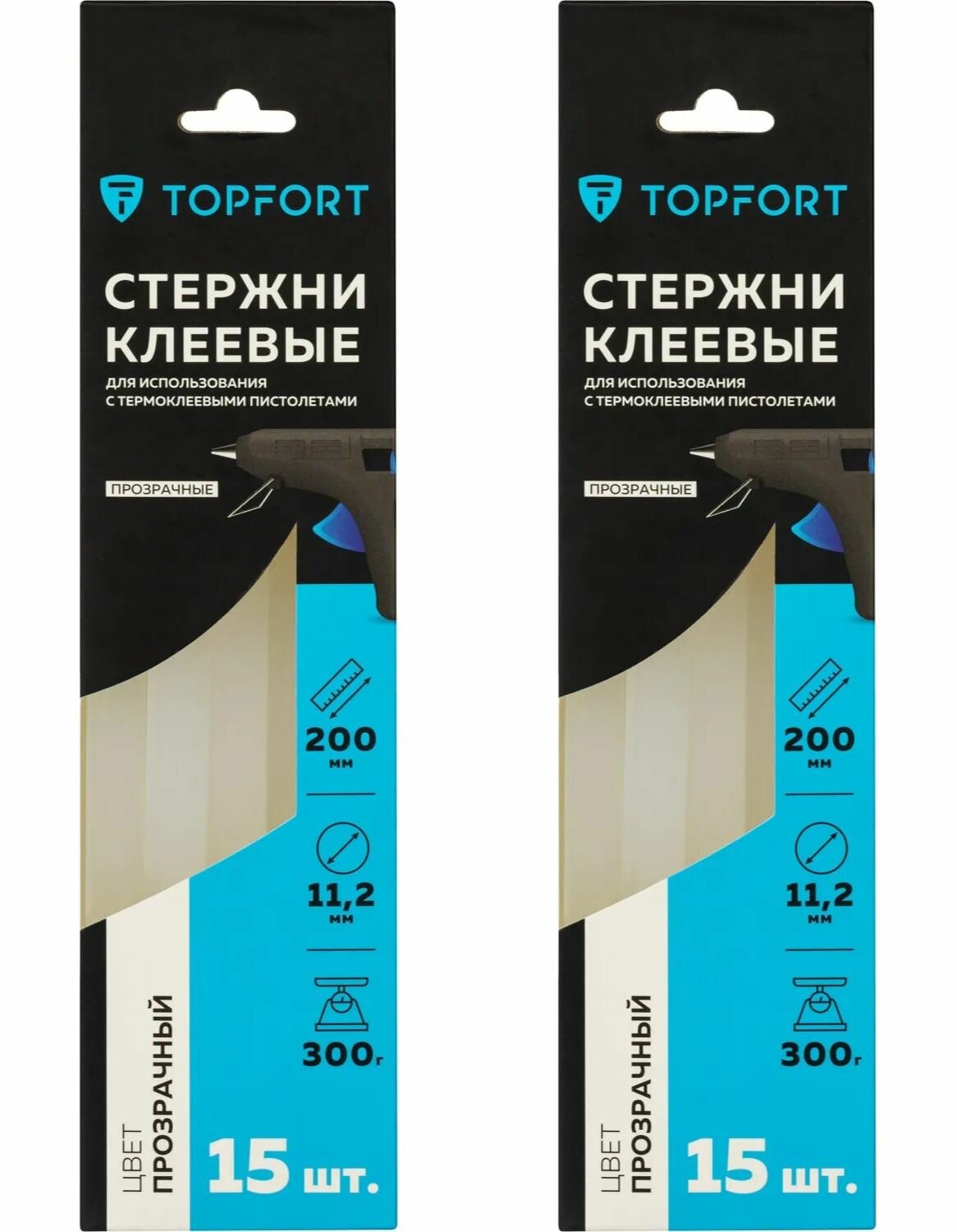 Topfort Стержни клеевые Прозрачные, 11x200, 15 штук, 2 уп