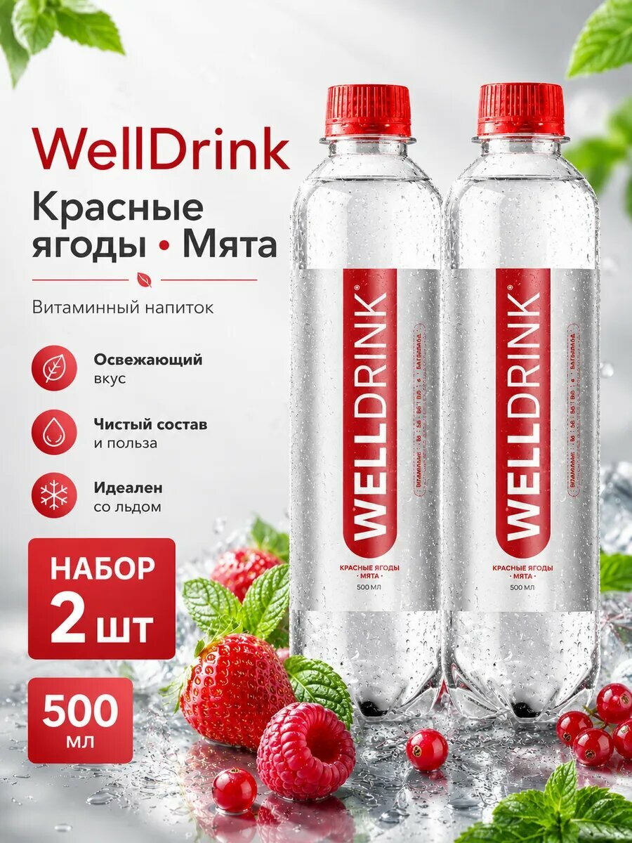 Напиток WellDrink Красные ягоды мята 2 х 500 мл витаминный