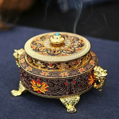 Эмалированная металлическая курильница 10 см черная/синяя