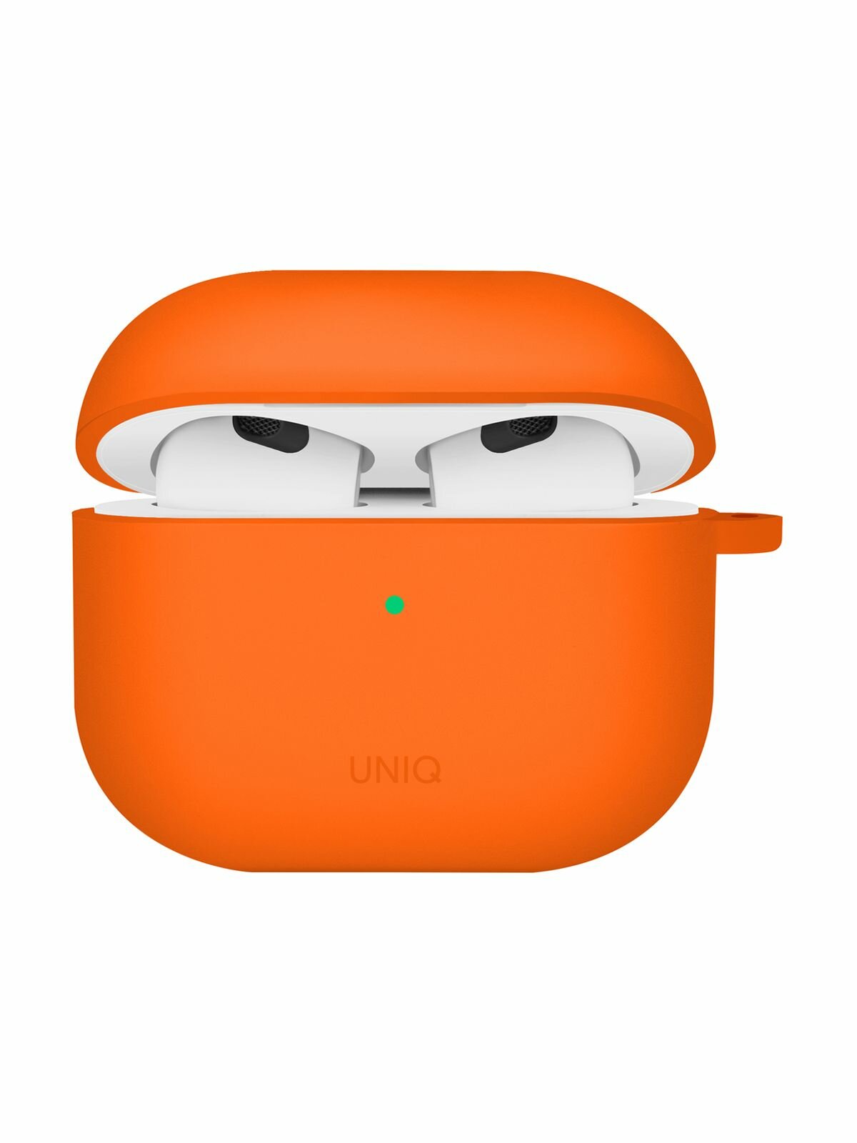 Чехол Uniq NEXO для беспроводных наушников Apple Airpods 4 силиконовый с карабином с держателями для наушников, оранжевый