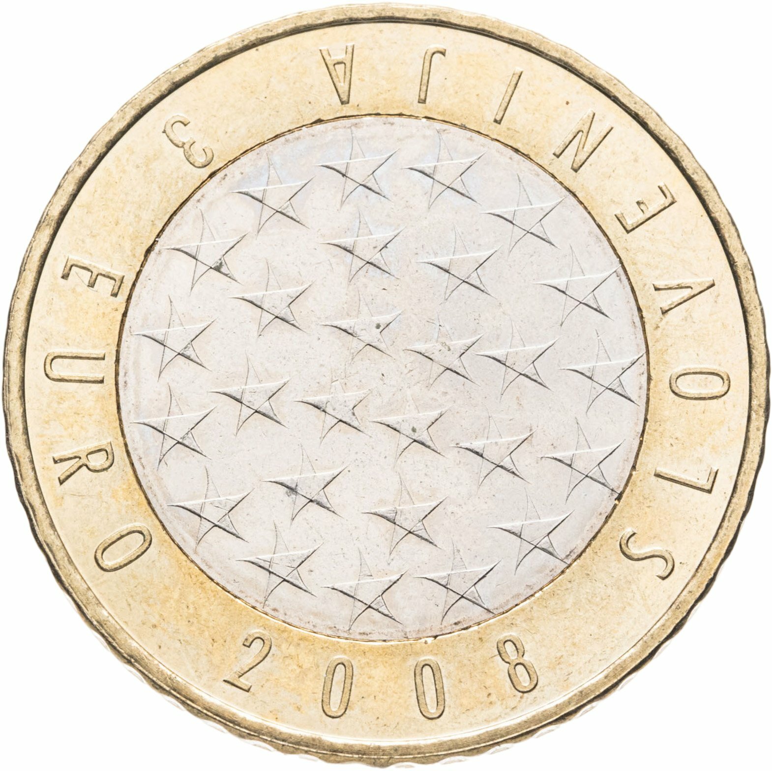 Словения 3 евро 2008 "Председательство Словении в Совете ЕС", Биметалл, в сохранности XF-AU