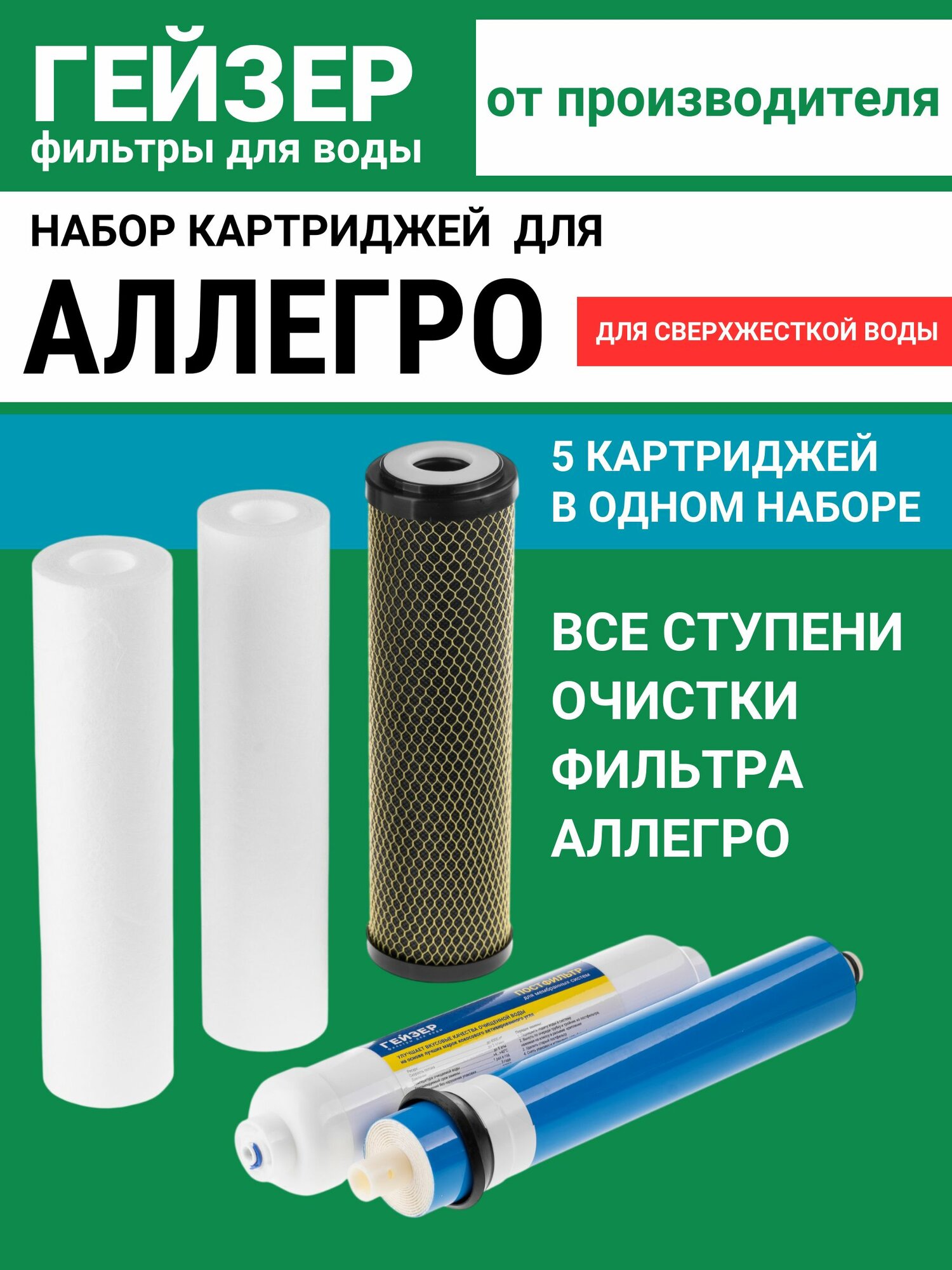 Комплект сменных картриджей для фильтра Гейзер Аллегро