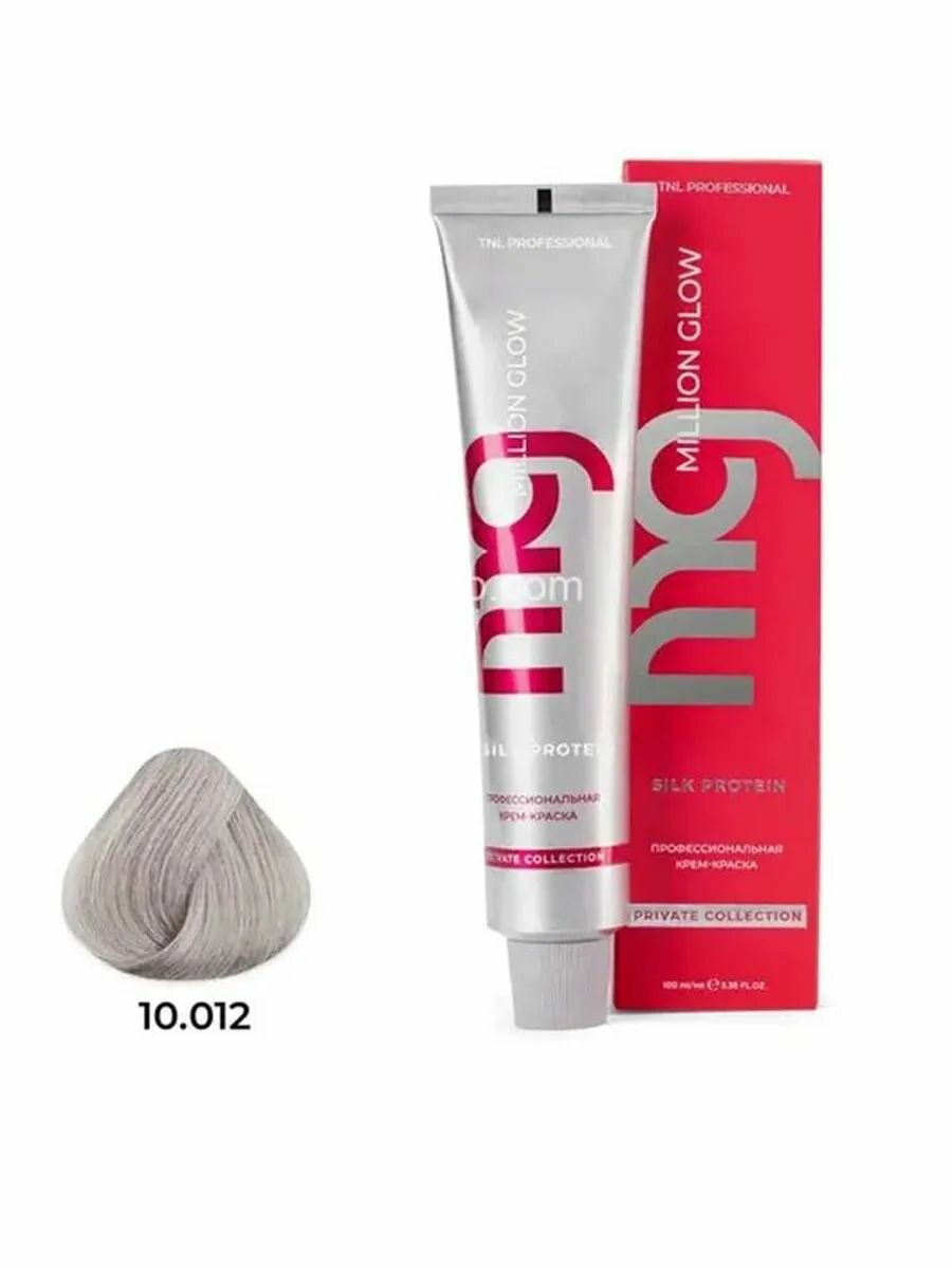 Крем-краска для волос Million glow Private collection Silk protein оттенок 10.012 Платиновый блонд пастельный пепельный перламутровый, 60 мл