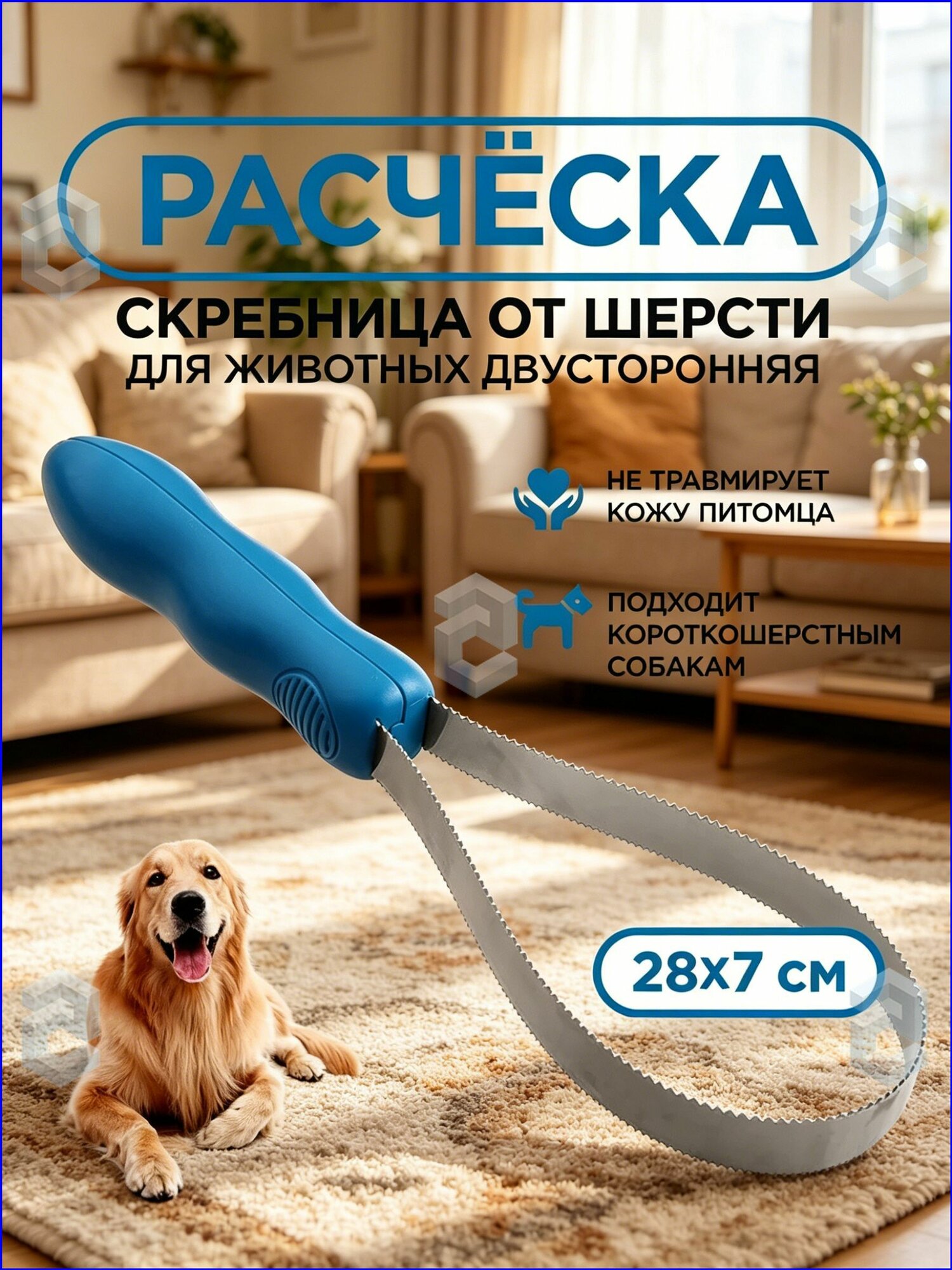 Скребок для шерсти животных универсальный двухсторонний, массажный эффект (для собак/кошек/лошадей)