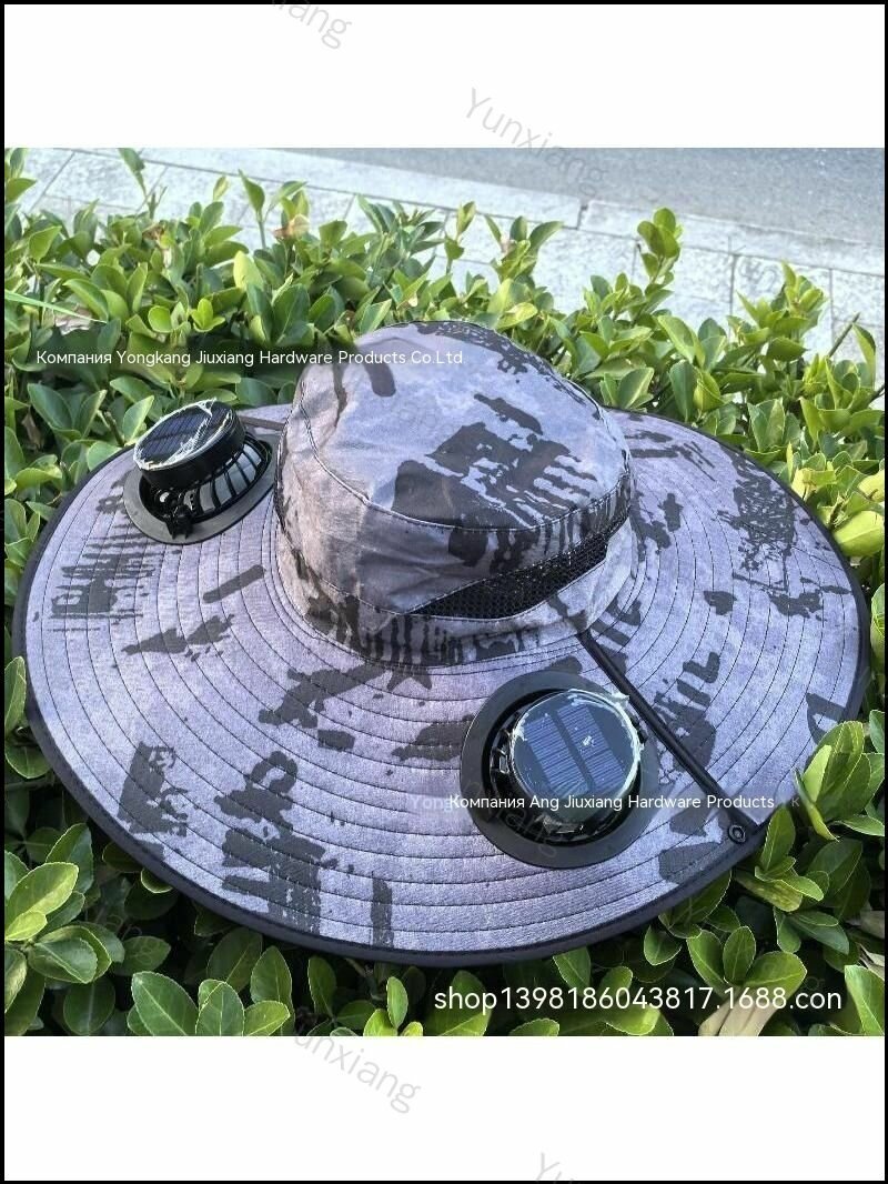 Черная квадратная двойная крышка солнечного вентилятора fisherman solar fan cap
