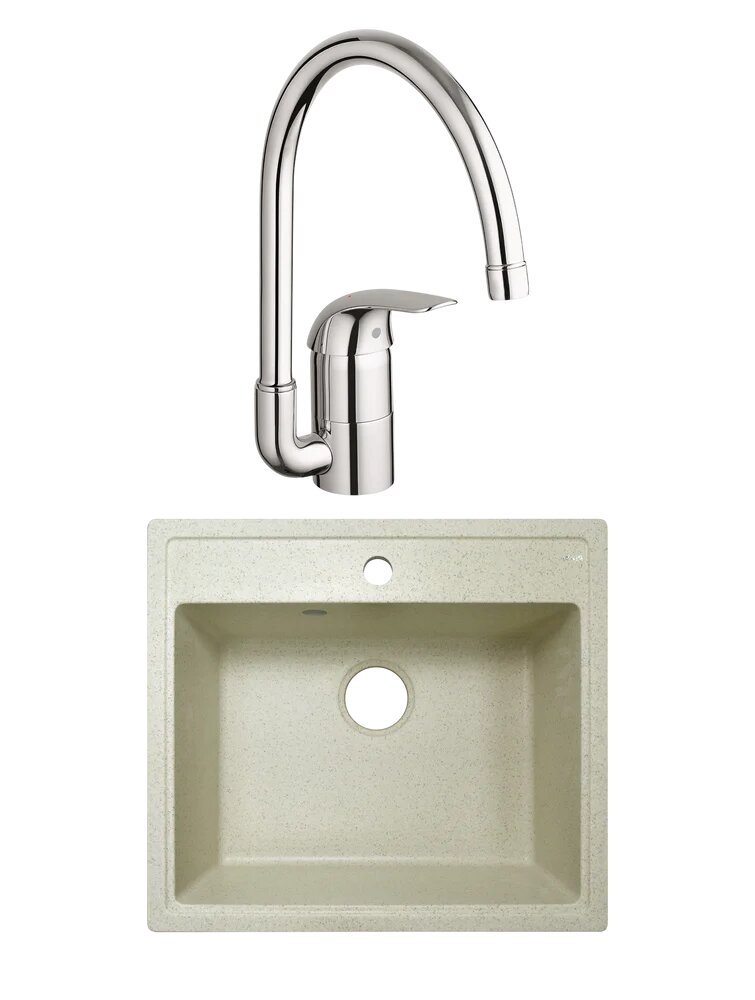 Комплект Мойка AZARIO Litos 00078324, бежевая / Смеситель Grohe Euroeco