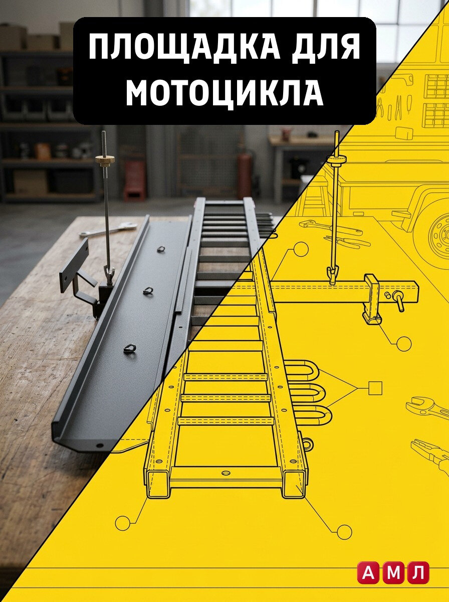 Проект чертеж Площадка с крепежом на фаркоп для транспортировки мотоциклов мотохвост - скачать и распечатать чертежи, пошаговая и поэтапная схема сборки