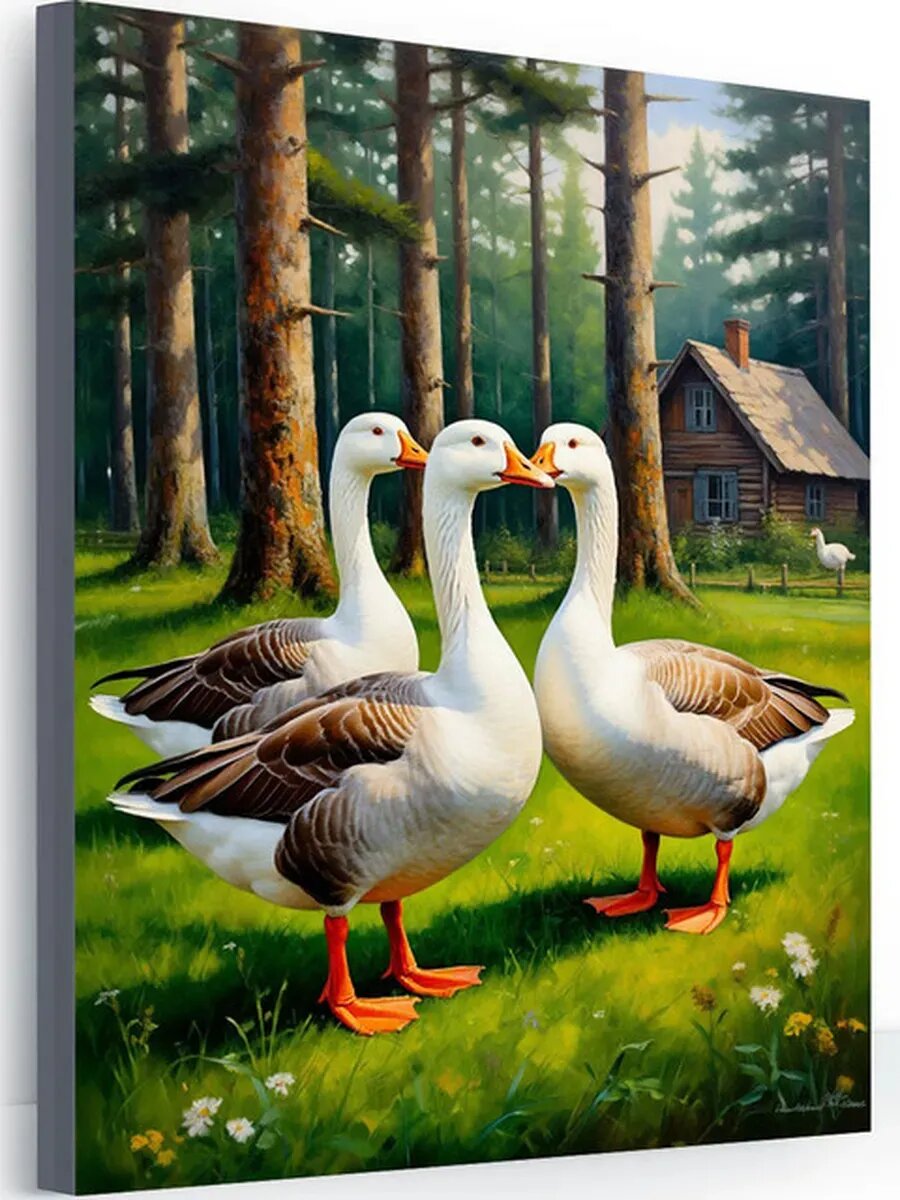 Картина на стену для интерьера "Гуси", на подрамнике, 40 x 50 см