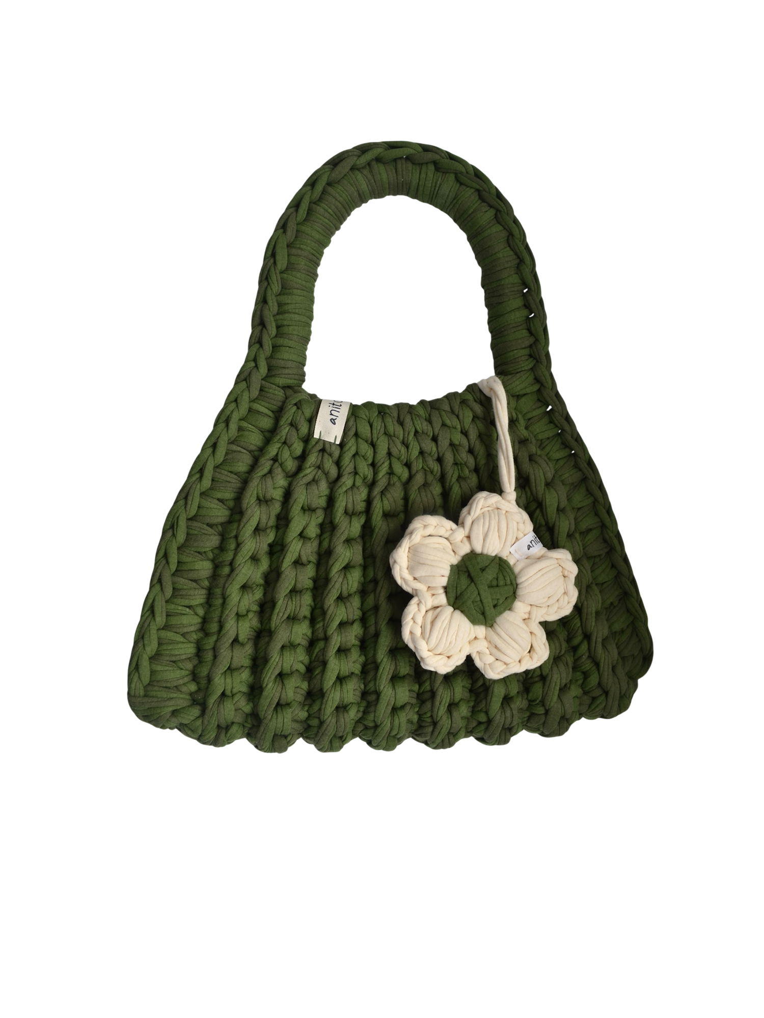 Сумка тоут  - ракушка, с брелком в виде цветка, anitochka.shop, оливковый меланж