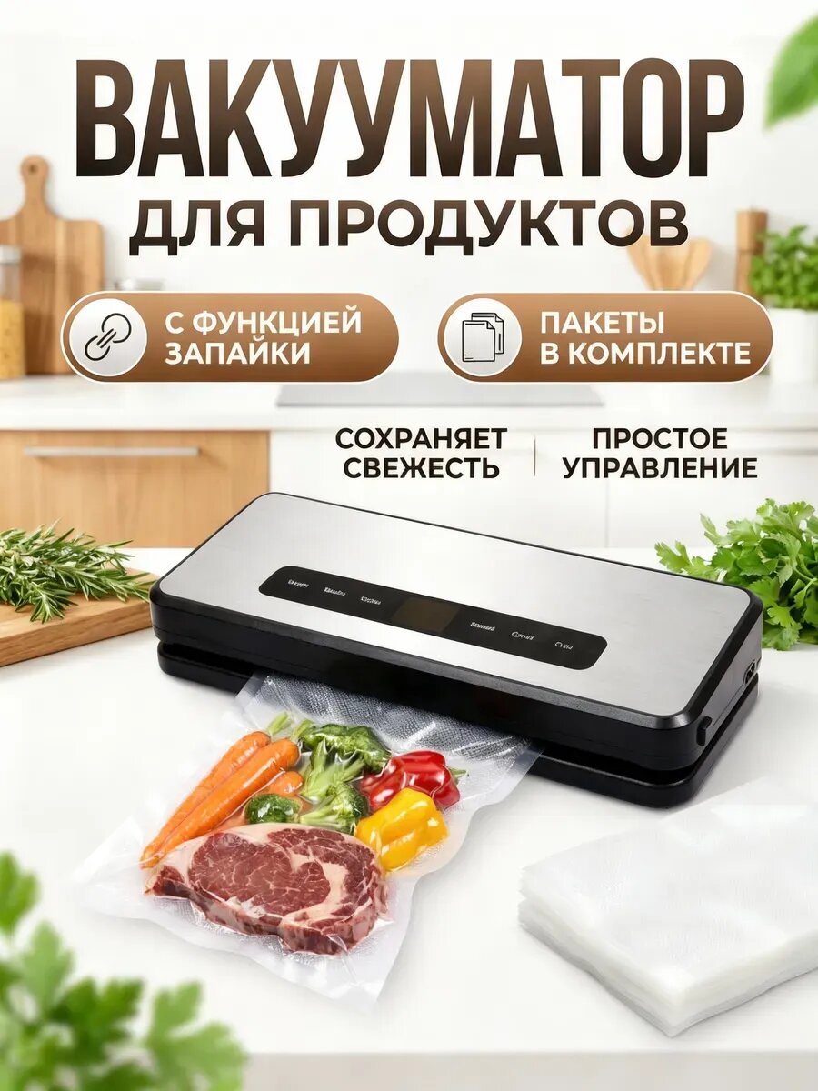 Вакууматор с запайкой пакетов, электронное управление, дисплей