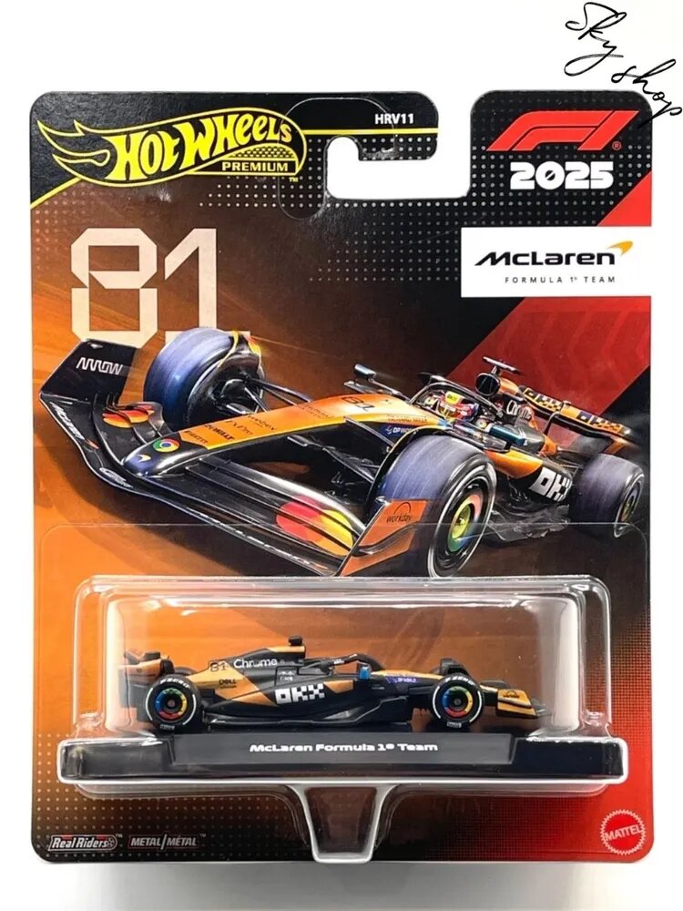 Hot Wheels Premium 1/64 машинка формула 1 McLaren Formula 1 Team MCL38 Car #81, модельки машин металлические