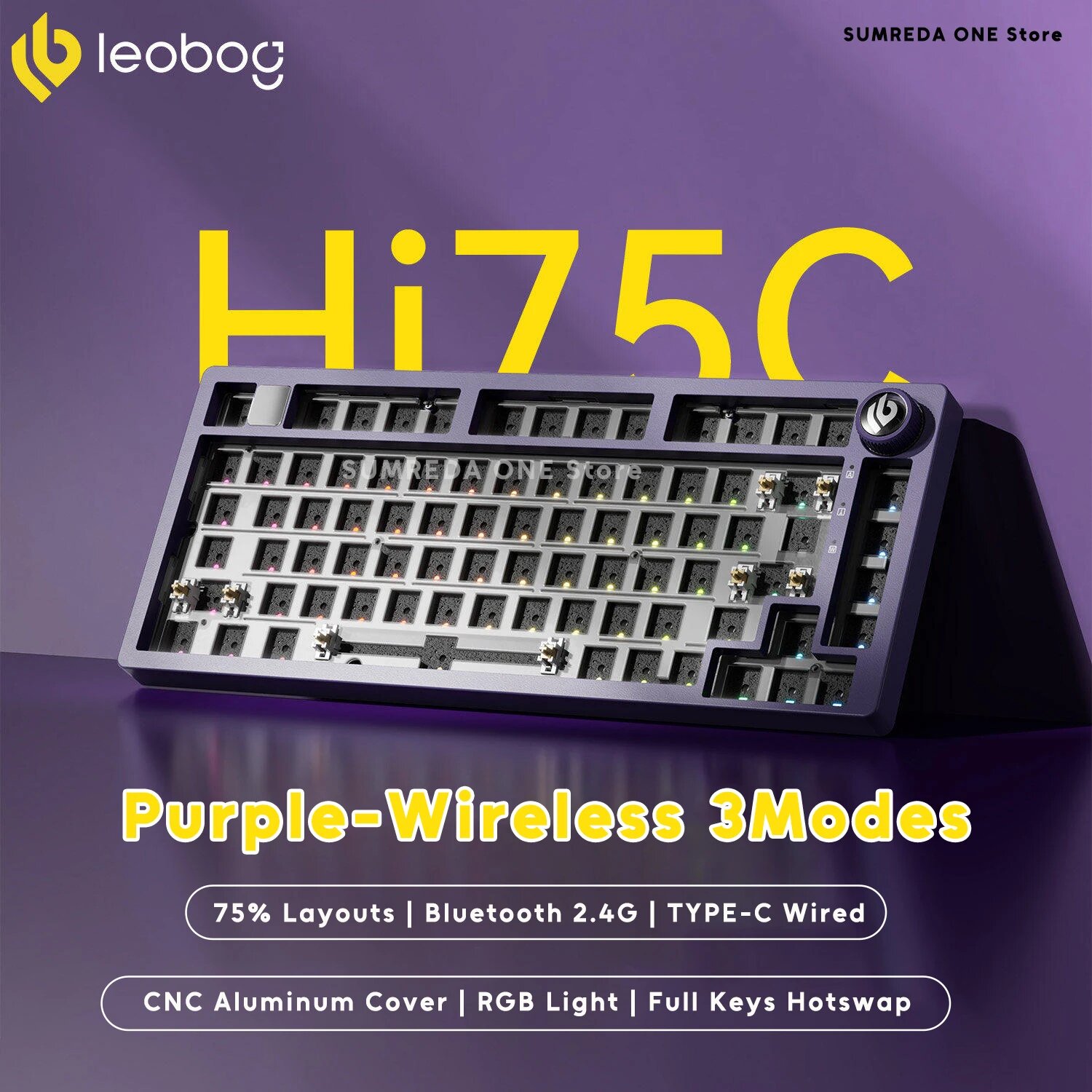 LEOBOG Hi75C алюминиевая беспроводная механическая клавиатура Фиолетовый, Purple Wireless