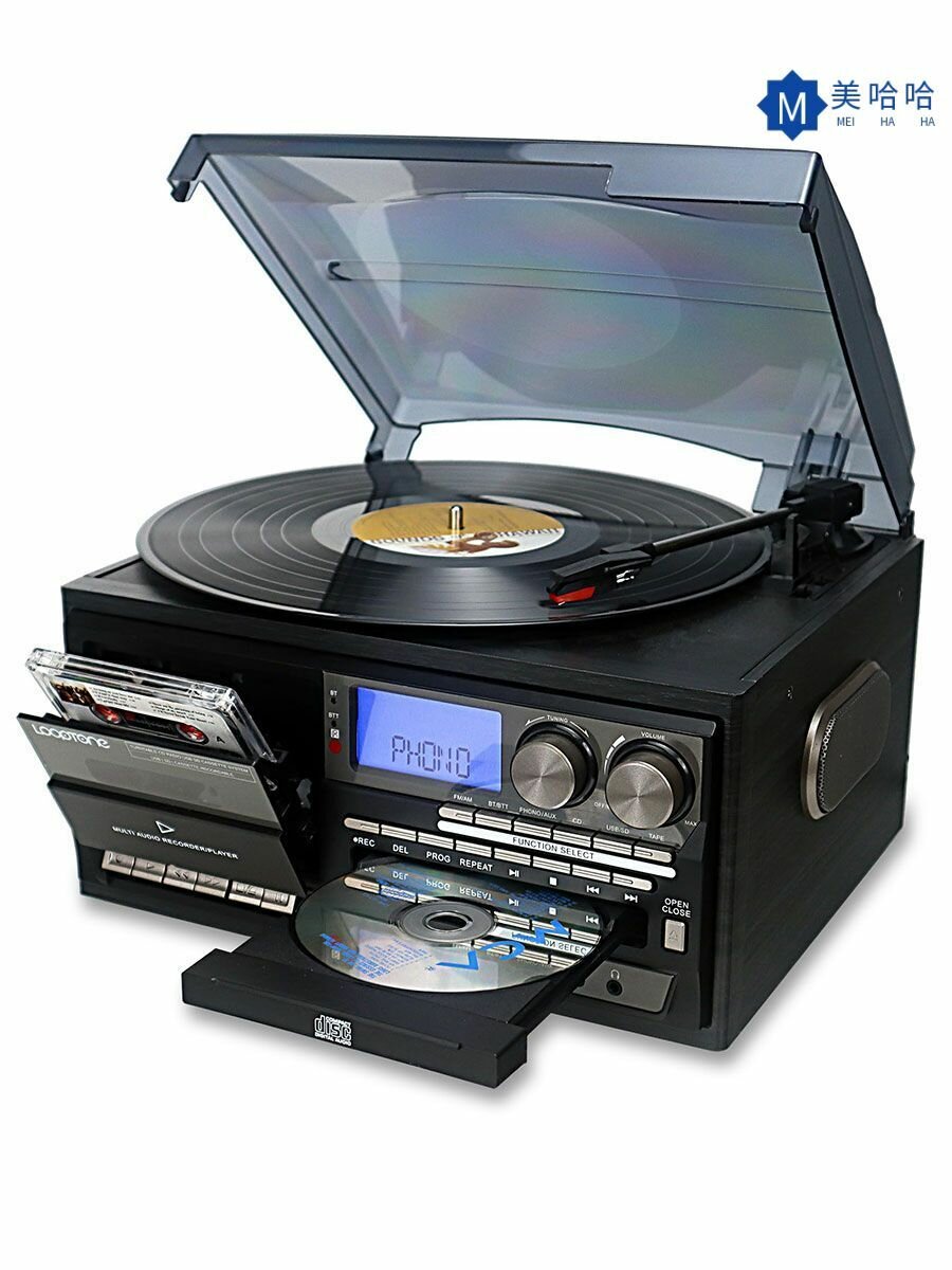 LoopTone Виниловый проигрыватель 10 в 1 3 скорости Bluetooth ретро CD кассета радио AM FM USB Aux In RCA