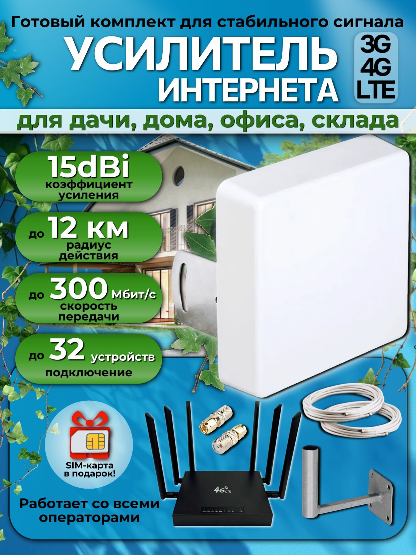 Роутер Wi-Fi 128 с усиленной антенной Mimo усиление 15 dBi