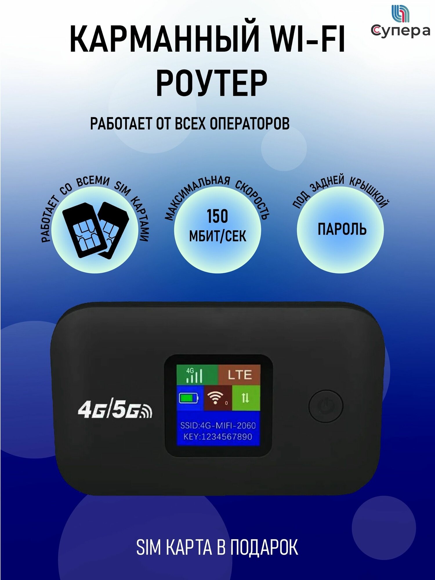 Карманный роутер 4G/5G WiFi с цветным дисплеем