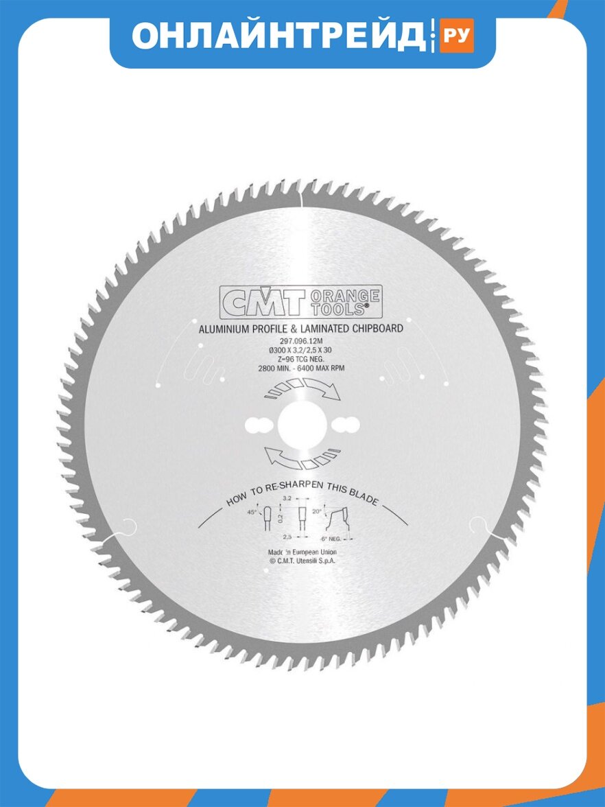 Диск пильный Cmt 254x30x3.2/2.5 -5° TCG Z=80, 297.081.10M