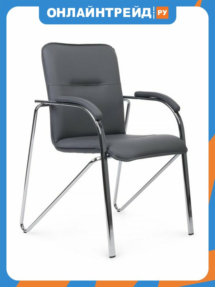 Кресло офисное Riva Chair Самба с мягкими подлокотниками SMB-01H Хром гальв. Серый