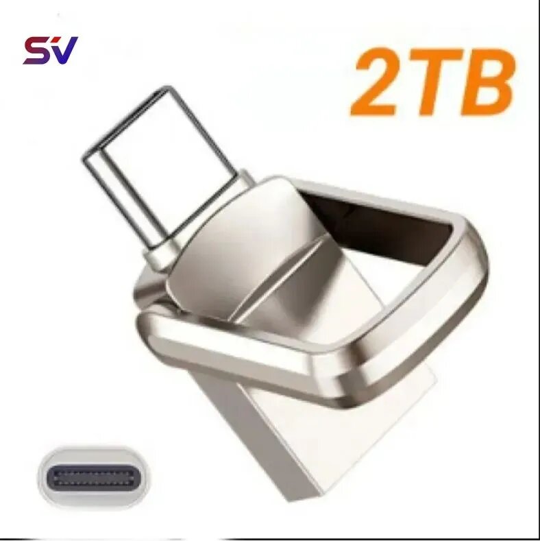 2 ТБ USB-флеш-накопитель 2ТБ USB-накопитель Type-C/USB 3.0, OTG, USB Type-A, USB 2.0, до 60 мб/сек, Металл, серебристый