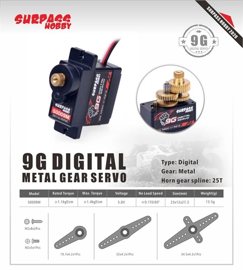 SURPASS Hobby 9g Digital Metal Gear Servo S0009M-9g