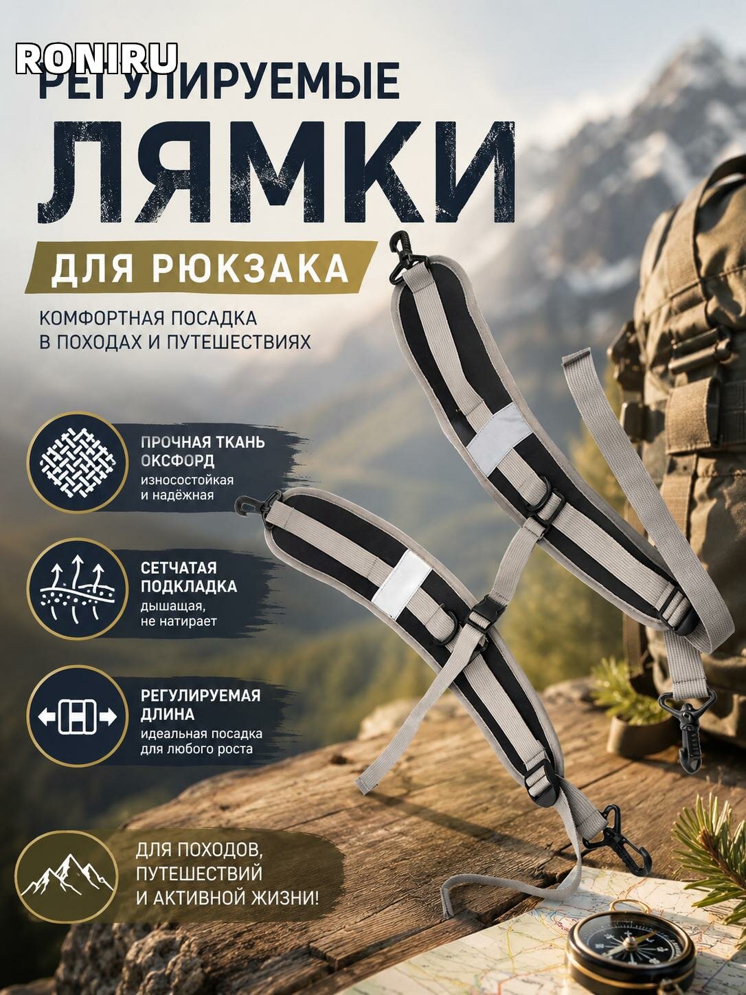 Регулируемые лямки для рюкзака из ткани Оксфорд с сеткой и тесьмой — комфортная посадка в походах и путешествиях
