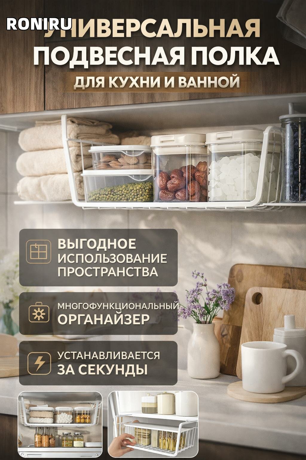 Универсальная подвесная полка для кухни и ванной — органайзер для полотенец, разделочных досок и кухонных принадлежностей, компактное хранение