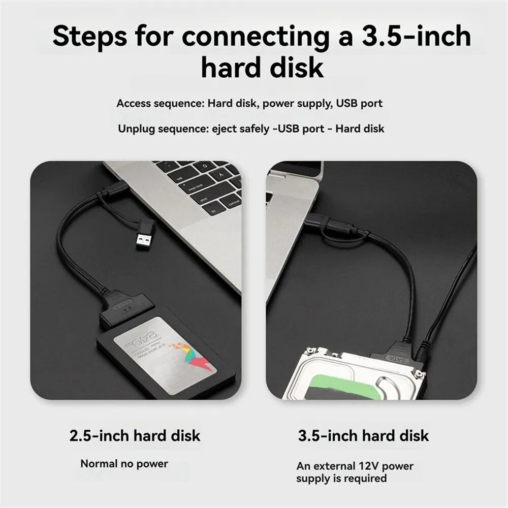 Кабель для компьютерной периферии, черный матовый, SATA на USB 3.0, адаптер для HDD/SSD
