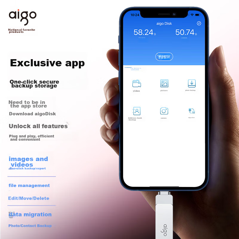 Aigo 256GB Lightning USB3.0 Apple Flash Drive U371 MFI сертифицирован для iPhone 14 iPad 9 и более ранних моделей