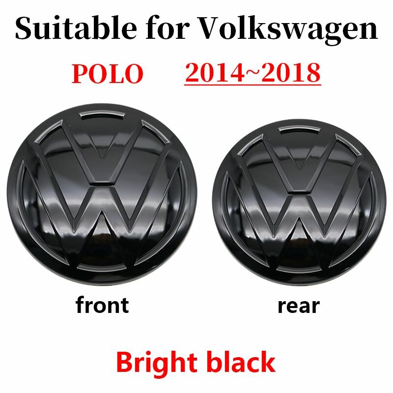 Эмблема Volkswagen Polo перед и зад (комплект 2 шт.), тюнинг значок Фольксваген Поло 2014-2018, черный глянец и карбон