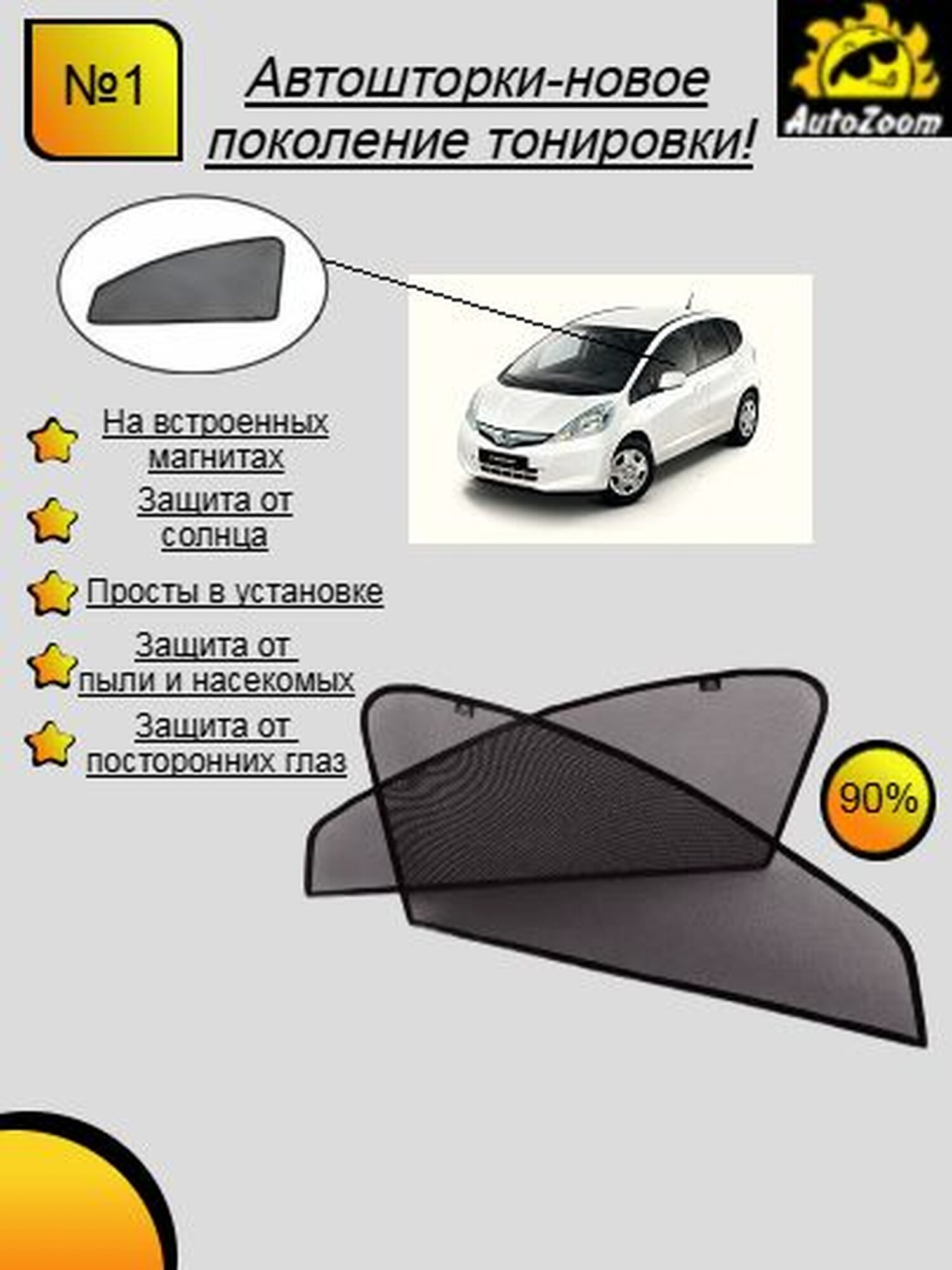 Автошторки магнитные для Honda Jazz (2007-2014) 2 поколение (Хонда Джаз) на передние двери 2 шт