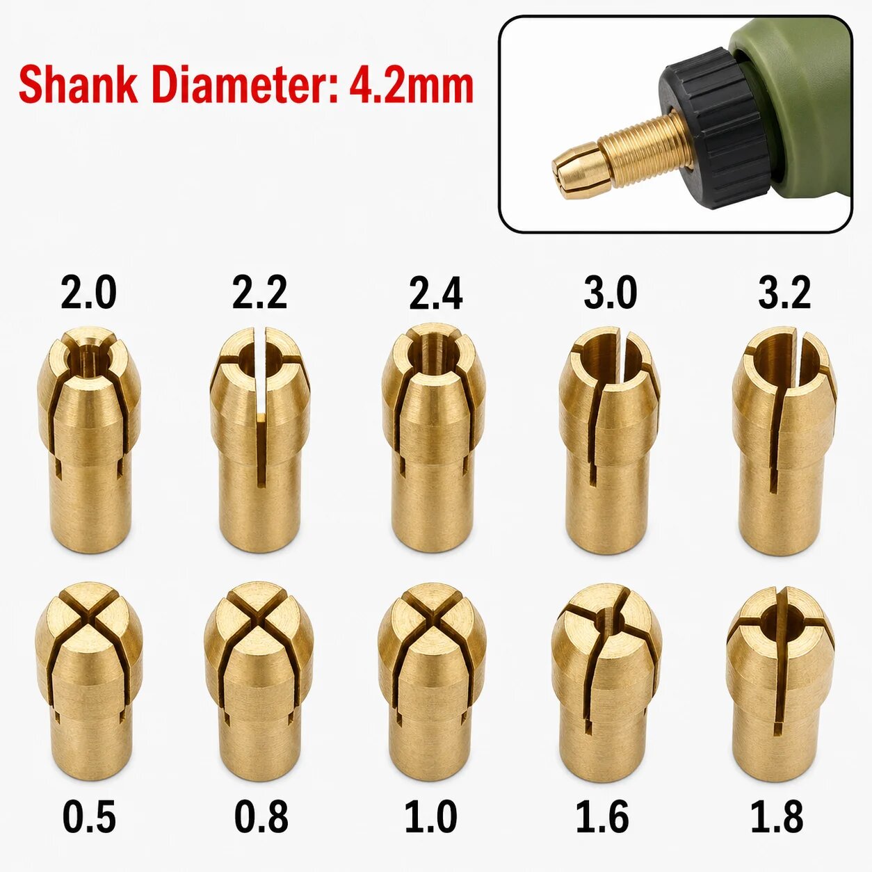 Набор цанговых патронов LIQU 0,5-3,2 мм для Dremel 4.2mm Shank Diameter