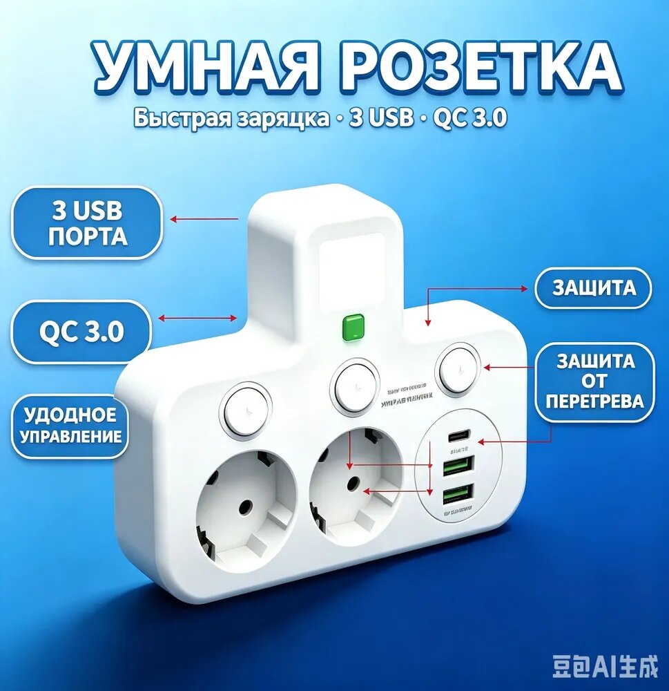 Белая розетка евростандарта с USB и Type-C, интеллектуальная быстрая зарядка для дома и офиса
