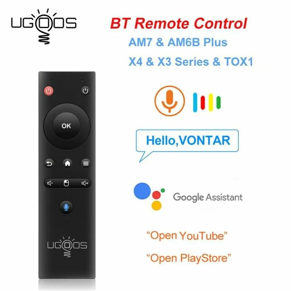 Голосовой пульт ду UGOOS UR01 блютуз с гироскопом для приставки Ugoos KM7 AM6B PLUS AM6 PLUS X4 Pro TOX1 X3 Android TV Box, Чёрный беспроводной гироскопический пульт для медиаплеера