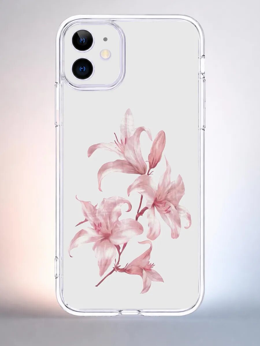 Чехол iPhone 11 лилии силиконовый прозрачный