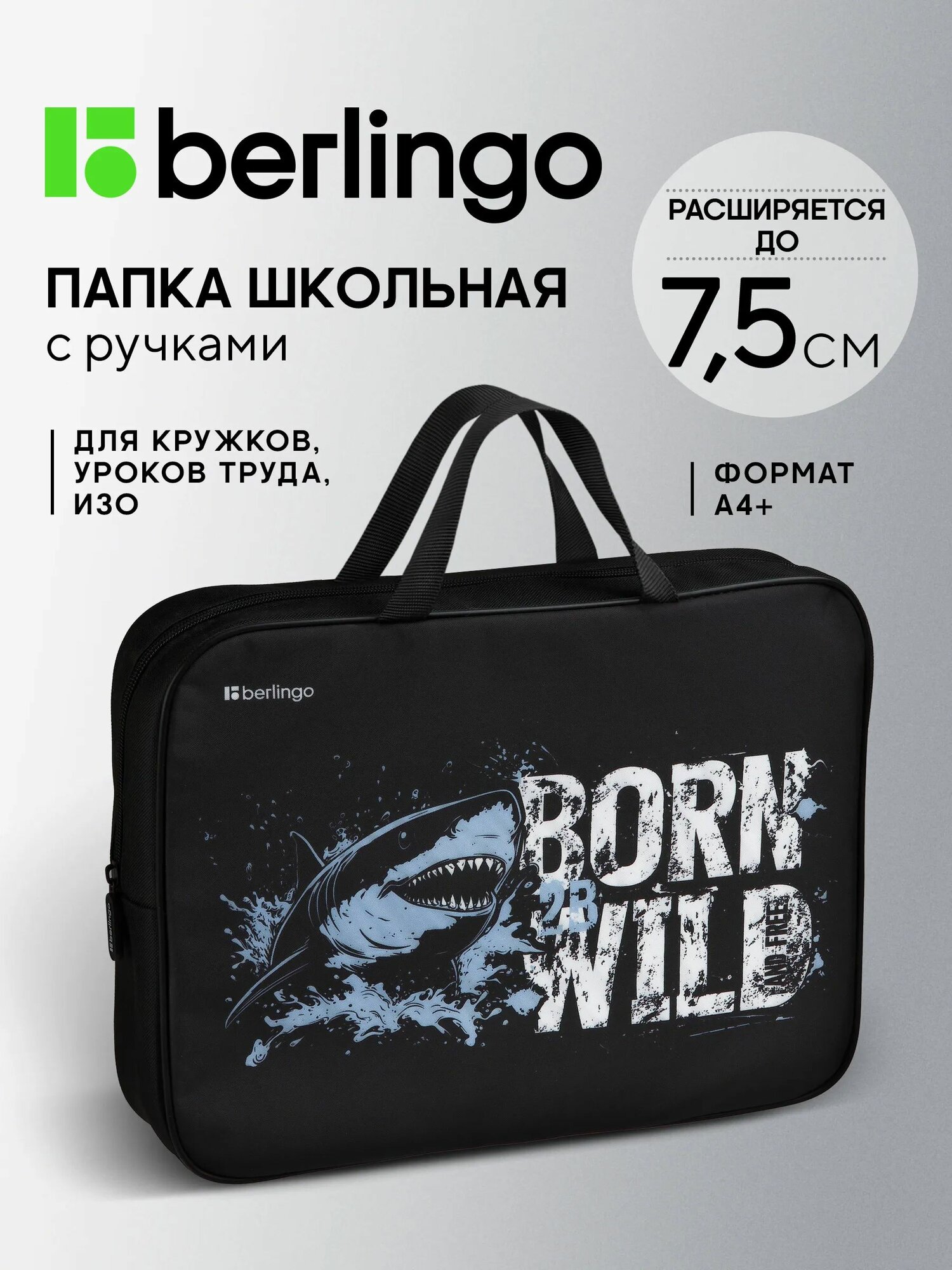 Папка-сумка школьная для мальчика А4 35х26,5х7,5 см Berlingo Рождён быть диким (Born to Be Wild), текстильная, на молнии