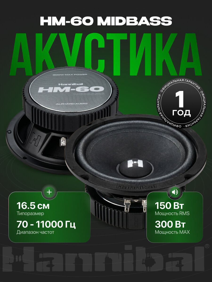 Динамики автомобильные Deaf Bonce Hannibal HM-60 midbass, колонки 16 см автомобильные