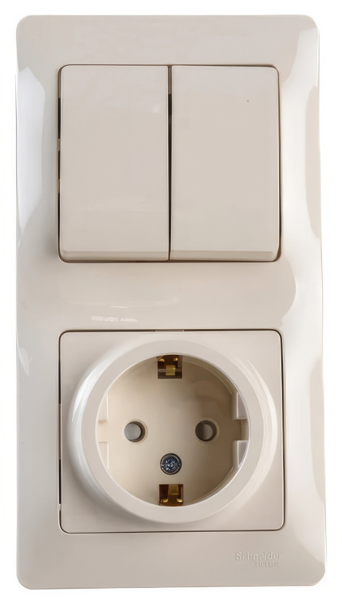 Блок 2-клавишный выключатель и розетка SCHNEIDER ELECTRIC Glossa c/з бежевый