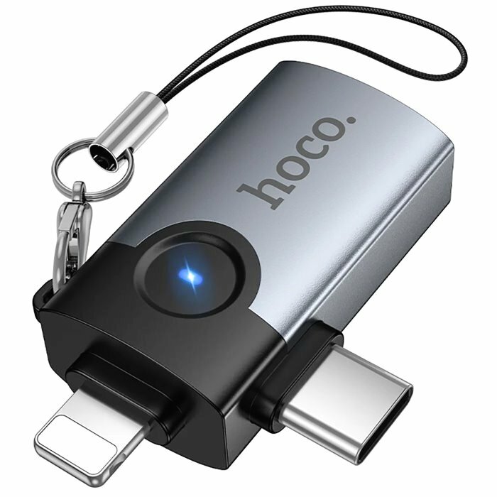 Адаптер USB-Cm/Lightning/Af 3.0 Hoco UA46D Metal Gray с поддержкой OTG - металлик